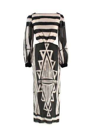 Johanna Ortiz Black and Cream Printed Open Back Maxi Dress Size XXS