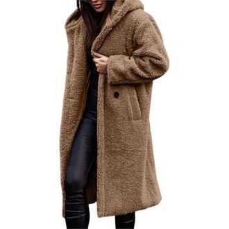 Generic Manteau dhiver 2025 en fausse fourrure pour femme - Sweat &agrave; capuche &agrave; revers, veste polaire pelucheuse &agrave; manches longues pour tenues dautomne, camel, 