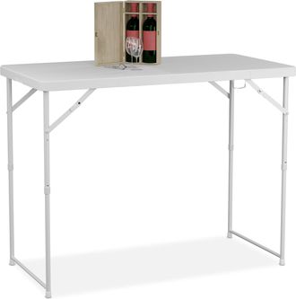 Relaxdays Gartentisch klappbar, HBT: 74x120x60 cm, Kunststoff, Stahl, höhenverstellbar, 6 Personen, Campingtisch, weiß