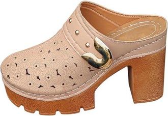 Generic Border Summer Chaussures creuses &eacute;paisses pour femme avec boucles en m&eacute;tal Sandales de style r&eacute;tro Sandales clout&eacute;es Taille 8, rose clair, 40.5 EU