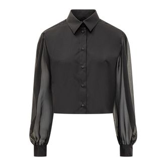 Msgm Msgm, Femme, Blouses et Chemises, Noir, Taille: 36 FR Cropped Poplin Shirt