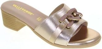 Valleverde 63010 Sandales Femme Cuir Synthétique Talon Gros 4cm Semelle Caoutchouc, or, 41 EU