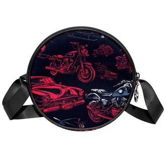 Generic Petit sac &agrave; bandouli&egrave;re Circle pour femme, sac &agrave; bandouli&egrave;re vintage rouge avec fermeture &eacute;clair, bretelles r&eacute;glables, sac &agrave; main rond d&eacute;contract&eacute; pou