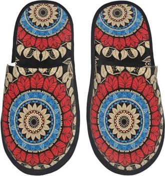 Generic Respirant Hiver Pantoufles Fleur mandala rouge Pantoufles Maison Confortable Chaussons Homme pour Femme Maison Homme L