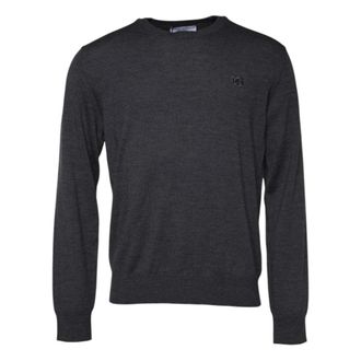 Dolce & Gabbana Grauer Woll-Logo-Strickpullover f&uuml;r Herren - - Knitwear - Herren - Grau - XL