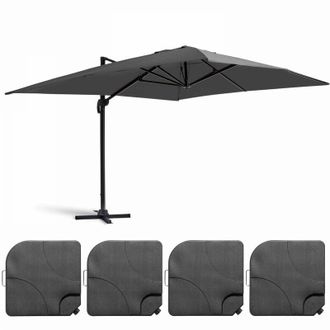 Oviala Parasol d&eacute;port&eacute; 3x4m et 4 dalles &agrave; remplir aluminium gris