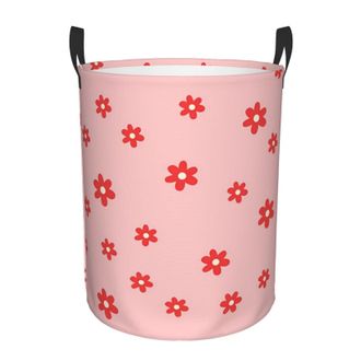 Generic Rote Bl&uuml;ten Aufbewahrungskorb Rund W&auml;schekorb Mit Henkel W&auml;scheeimer F&uuml;r Spielzeug Schlafzimmer W&auml;schesack