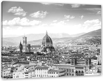Pixxprint Panoramablick &uuml;ber die D&auml;cher von Florenz, Monochrome, Gr&ouml;&szlig;e: 80x60cm, Leinwandbild, fertig gespannt, Wandbild, Dekoration, Kunstdruck, kein Poster