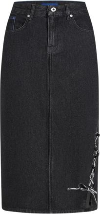 Karl Lagerfeld Femme, Jupes, Noir, Taille: 36 FR KLJ Tied Denim Midi Skirt