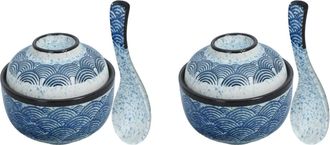 Cabilock 2 Sets Keramik Eintopf M&uuml;slischale Kleine Schalen mit Deckel Rosa L&ouml;ffel Chawanmushi Tassen mit Deckel Miso Suppensch&uuml;ssel mit Deckel K&auml;se Ramen Nudel