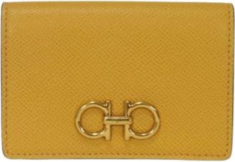 Ferragamo Porte-cartes Double Gancini en cuir de veau Pre-owned - Femme - Pre-owned - Jaune - Taille: ONE Size