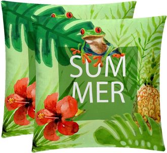 Generic 2 Stück, dekorativer quadratischer Überwurf-Kissenbezug, Kissenbezug, Heimdekoration, Dekorationen für Sofa, Couch, Bett, Stuhl, Sommer, Frosch, tropi