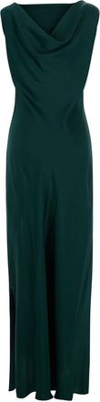 Antonelli Womens Long V-Neck Dress Green Satin Viscose