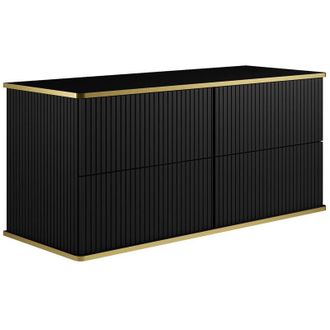 Vente-Unique Vente-Unique - Meuble sous vasque suspendu noir 120 cm - Finition stri&eacute;e avec liser&eacute; dor&eacute; - 4 tiroirs avec syst&egrave;me push to open - MDF &eacute;co-responsable