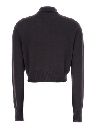 Sportmax Womens Black Cropped Cardigan With Button Down Collar Virgin Wool Tops Top
