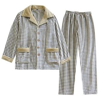 Generic Pyjama Homme Hiver Pyjama Polaire Homme Flanelle Doux Hiver Manches Longues + Pantalon Tenue de Nuit en Polaire Chaude pour Nuits Froides