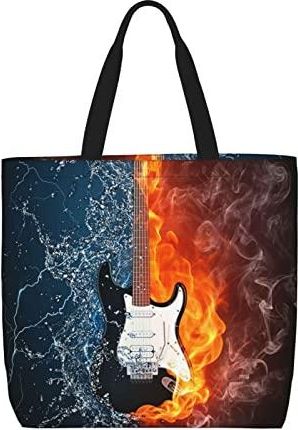 Generic Sac De Courses Guitare Bleu Feu Rouge Sac Fourre-Tout En Toile Pliable De Grande Capacit&eacute; Sacs En Toile Pour Femmes, Pour &Eacute;cole, Voyage, Filles, Burea