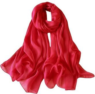 Lina & Lily Foulard en mousseline de soie froissée pour femme - Printemps été - Transparente - Soyeux et léger, Rouge, taille unique
