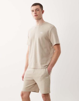 HUGO BOSS short de d&eacute;tente coordonn&eacute; gaufr&eacute; beige-Neutre