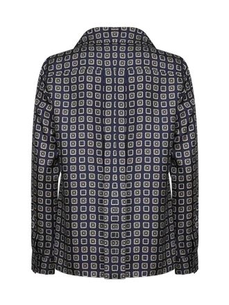 Max Mara Womens Navy Blue Printed Silk Shirt