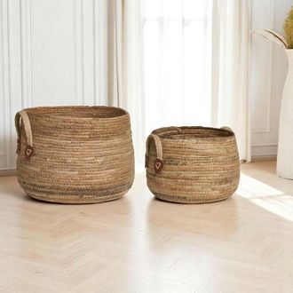Pier Import Pier Import - Panier de rangement rond avec poign&eacute;es, en feuille de bananier (lot de 2)