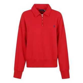 Ralph Lauren SweaT-shirt &agrave; col zipp&eacute; - Femme - Sweatshirts et sweats &agrave; capuche - Rouge - Taille: 38 FR