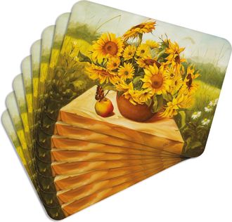 MG Design Set aus 8 Kork-Platzsets - Sunflowers with Butterfly - 30 x 40 cm - hitzebest&auml;ndig & abwischbar, mit Korkr&uuml;ckseite