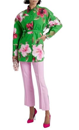 Valentino Garavani Valentino Green Floral Belted Shirt Size S