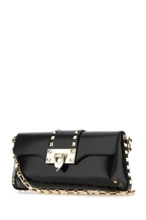 Valentino Garavani Womens Black Leather Rockstud Shoulder Bag Nero Borse A Tracolla