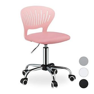 Relaxdays Kinderdrehstuhl, h&ouml;henverstellbar, Kunstleder-Sitzbezug, 120 kg belastbar, H x B x T: 81 x 51x 51 cm, rosa