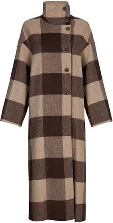 Adolfo Dominguez Manteau long &agrave; carreaux en laine m&eacute;rinos m&eacute;lang&eacute;e