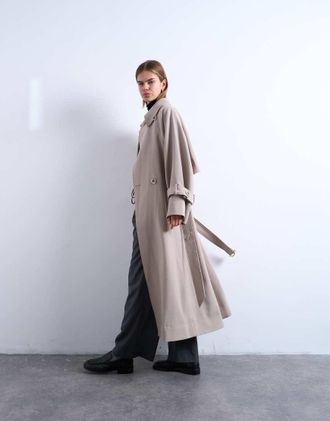 Topshop Eleganter, schlichter Oversize-Trenchcoat mit tiefem Armausschnitt in Stein-Neutral