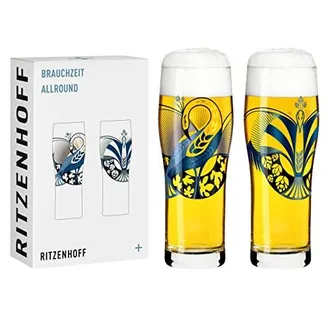 Ritzenhoff 3781004 Lot de 2 verres universels 600 ml - S&eacute;rie Brauchzeit N&deg; 4 - Avec motif assorti - Fabriqu&eacute; en Allemagne, Or, Noir, Gris, Bleu, Vert