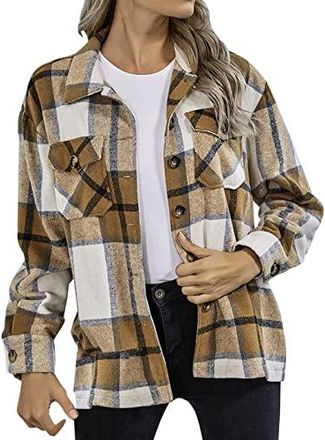 Generic 2026 Printemps Femmes Mode Automne et Hiver Laine Revers Chemise Loose Plaid Veste, beige, XL