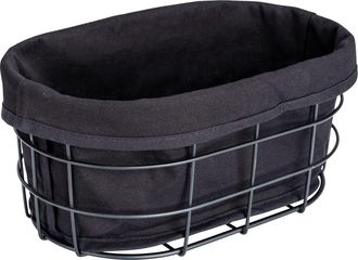 WENKO Brotkorb Mod. Bela, Black Outdoor Kitchen Korb für Brot, Brötchen und Baguette aus pulverbeschichtetem Metall mit waschbarer Einlage aus 100% Baumwoll