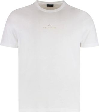 Paul & Shark Homme, Tops, Blanc, Taille: L T-shirt en coton avec logo
