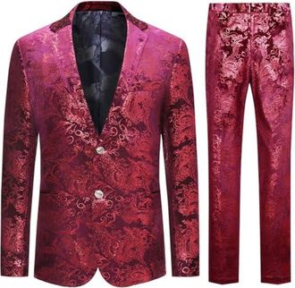 AlltheMen Costume Hommes 2 Pcs De Mariage Party Smokings Costumes Tuxedo Blazer Pantalon Rouge XL