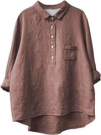 Generic Chemise pour Femmes Coton Et Lin Chic Casual Chemises D&eacute;t&eacute; Manche Longue &Agrave; Col V Loose Hauts Leger Comfy Tuniques &Agrave; La Mode Coton Et Lin Grande Taille