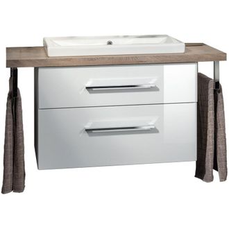 Fackelmann HYPE 3.0 Badm&ouml;bel Set 4-teilig, 110cm breit, Braun, Wei&szlig;, Keramikbecken-06358145