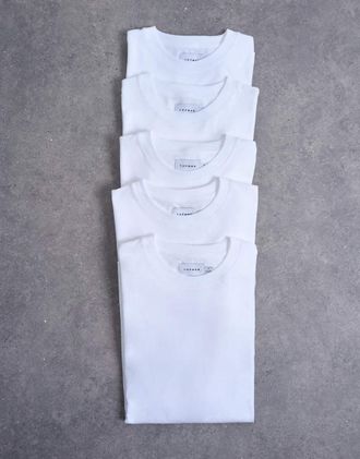 Topman Klassische T-Shirts in Weiß, im 5er-Pack