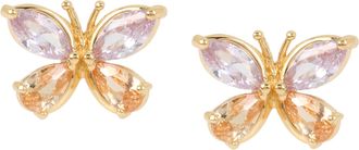 Betsey Johnson Schmetterlingsohrringe f&uuml;r Frauen, Stylischer Schmuck, Gold plattiert, Rosa & Orange Cubic Zirkonia, Ohrstecker