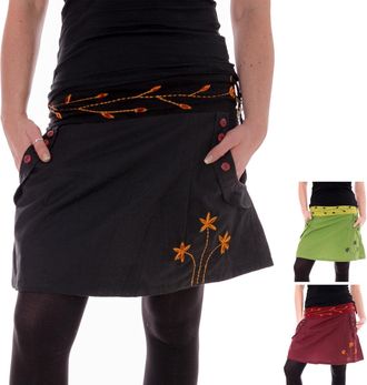 vishes Alternative Bekleidung - Bestickter Baumwollrock mit Blumen schwarz 34/36