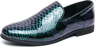 Generic Mocassins habillés en cuir verni pailleté pour homme, Vert, 39 1/3 EU