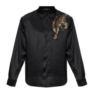 Versace Homme, Chemises, Noir, Taille: L Chemise en soie avec des appliques scintillantes