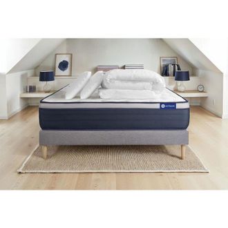 Actisom Komplettpaket Bett - Matratze 180x200 cm + Boxspringbett mit Lattenrost (im Set) + 2 Kopfkissen + Bettdecke - Actimemo Max
