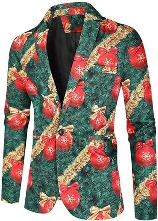 Generic Veste de costume de Noël pour homme, revers cranté à manches longues, tenue formelle, veste imprimée de style smoking pour affaires, dîner, mariage, f