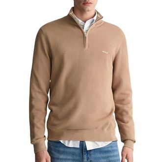 GANT Coton piqué Demi-Zip Sweater, Kaki foncé, XL Homme