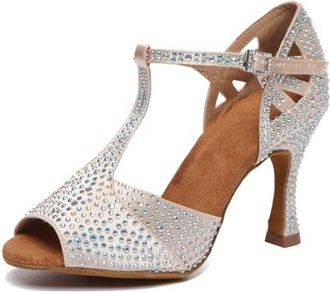 Miyoopark Chaussures de danse latine pour femme avec bride en strass - Sandales formelles de mariage, L548 Nu Talon 9 cm, 40.5 EU