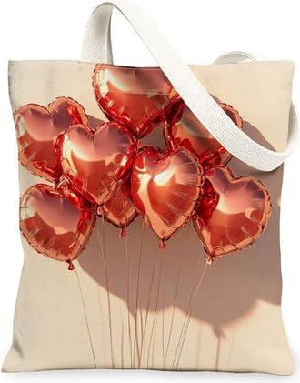 Generic Sacs fourre-tout en toile avec motif de ballon en forme de coeur, sacs d&eacute;picerie r&eacute;utilisables, style printanier, chic, l&eacute;ger, lavable, pour voyage, p
