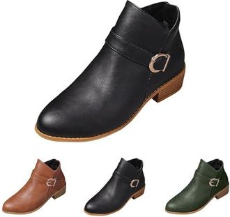 Generic Bottines à fermeture éclair pour femme - Style vintage - Fermeture éclair latérale - Talon bas - Imperméables - Bottines Chelsea tendance - Confortabl